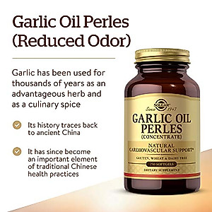 Solgar Garlic Oil Perles, 250 Softgels - Natural Cardiovascular Support - Garlic Oil Concentrate, Reduced Odor - Gluten Free, Dairy Free - 250 Servings