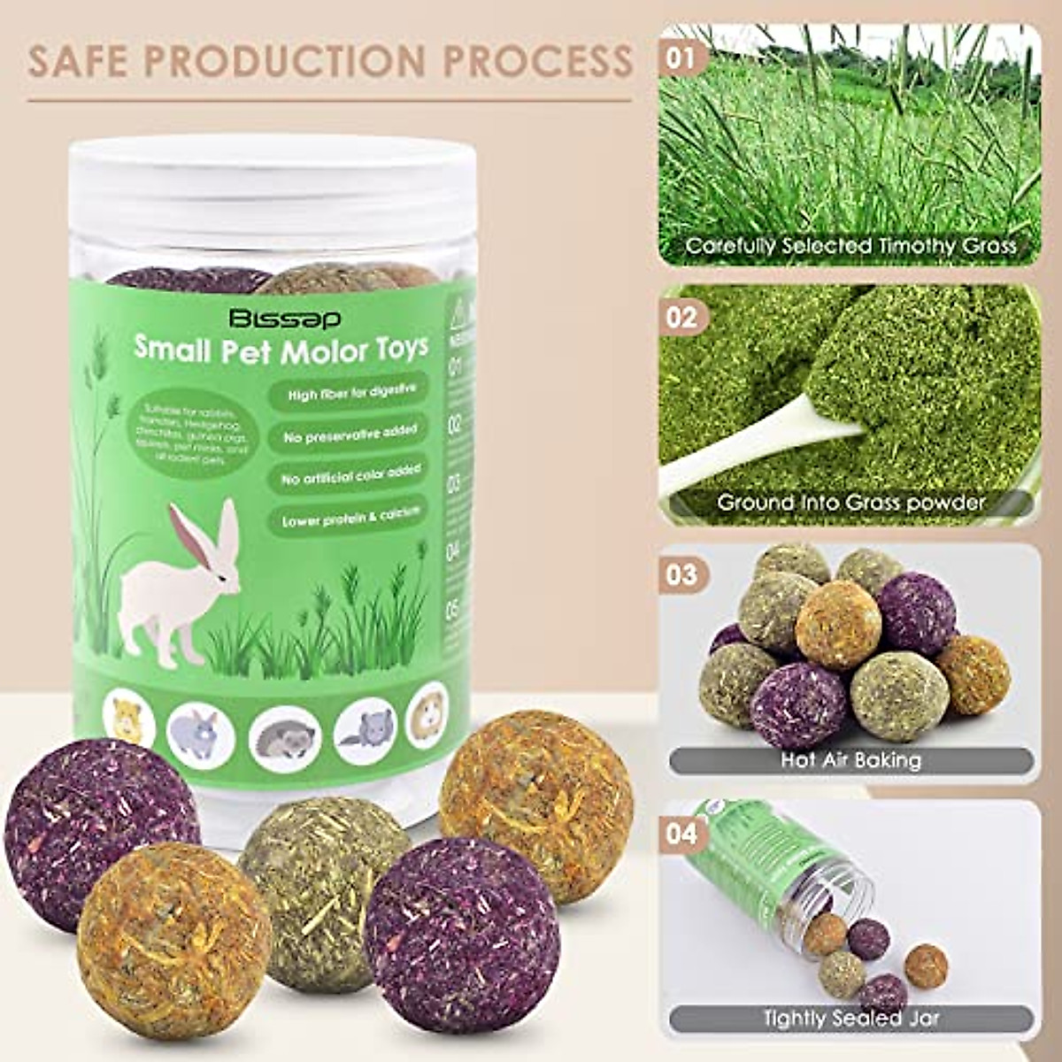 Bissap 15PCS Rabbit Chew Toys, 100% Natural Flowers Flavored Bunny Chew Treats Timothy Hay Balls for Pets Bunnies Guinea Pigs Rats Chinchillas Gerbils and Other Small Animals Teeth Grinding