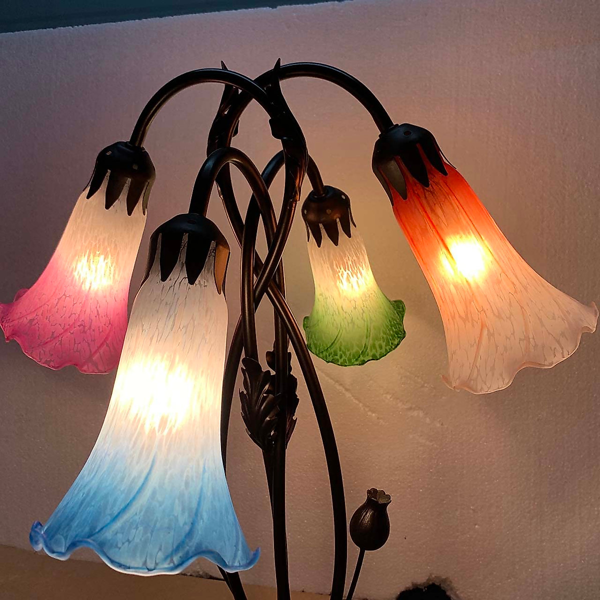 Bieye LS03 Lily Flower Blown Glass Lampshade (White Purple, Opening I.D. 1.26" x O.D. 1.5")