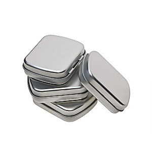 Mini Skater 2.23 x1.76 x 0.55 inch Metal Tin Box Portable Small Container Storage Case with Solid Hinged Top for Drawing Pin Nail Art Bead Earring and Jewelry Craft Organizing,4Pcs (Silver)