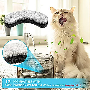 MyfatBOSS Cat Water Fountain Filter Compatible with WF050 WF100 Cat Fountain, Pet Fountain Filter Replacement Cat Water Filter for Clear Cat Water Fountain, 12 Packs