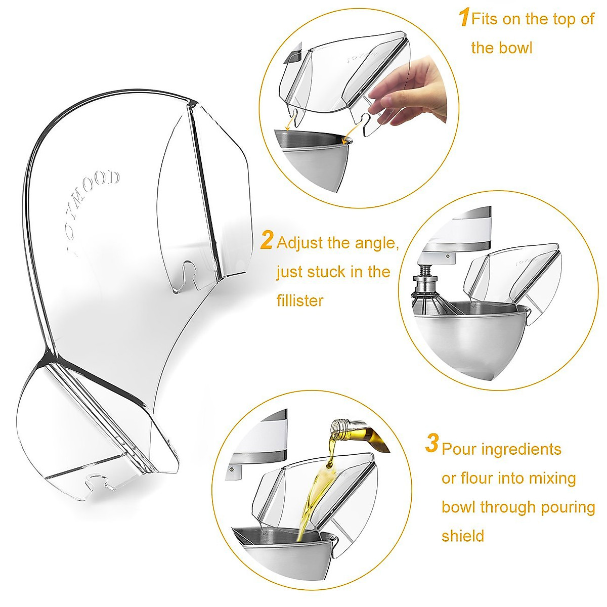Pouring Shield, GUCHO Universal Pouring Chute for KitchenAid Bowl-Lift Stand Mixer Attachment/Accessories (pouringA)