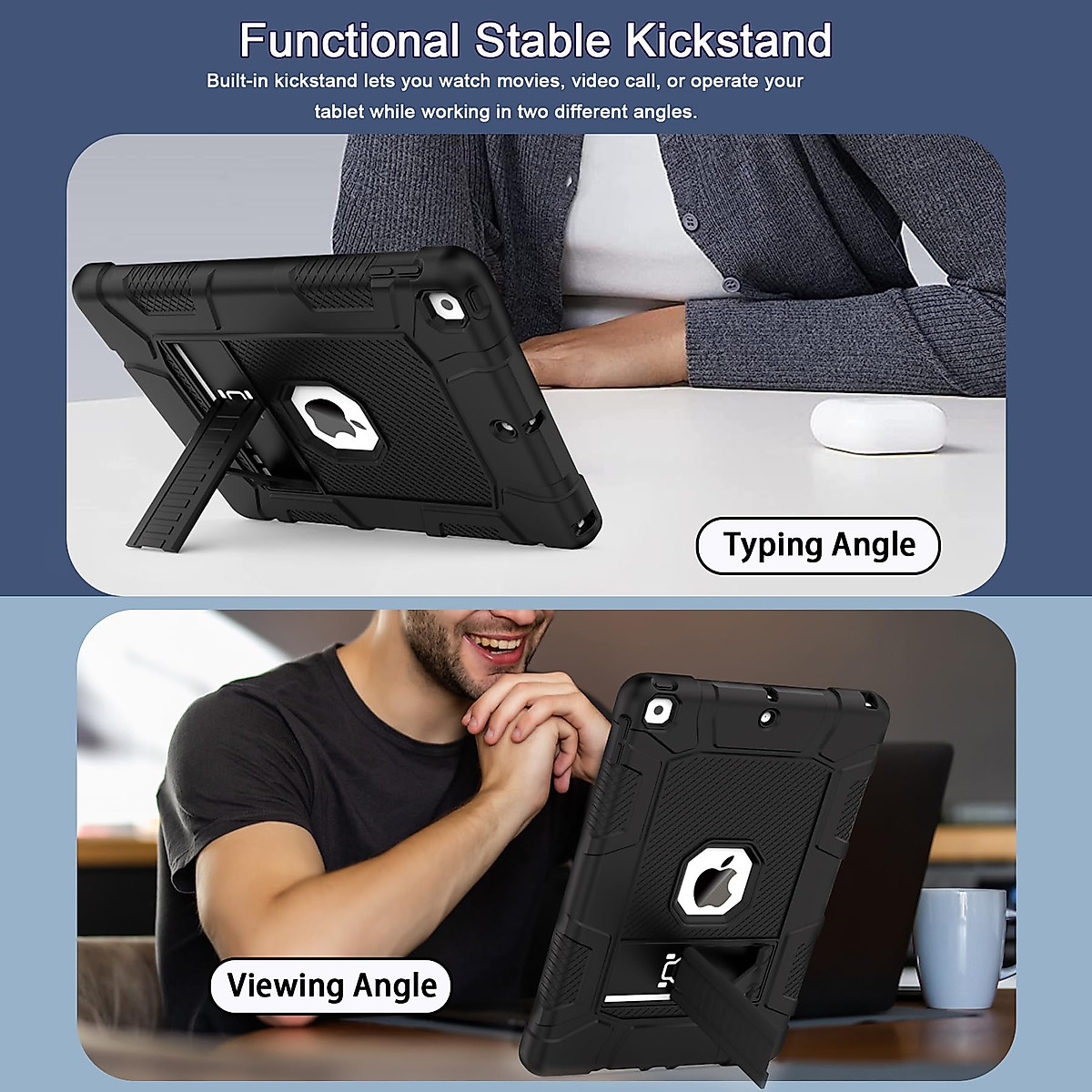 Rantice iPad 9th Generation Case, iPad 8th Generation Case, iPad 7th Generation Case, Hybrid Shockproof Rugged Drop Protective Case with Kickstand for iPad 10.2'' (Black)