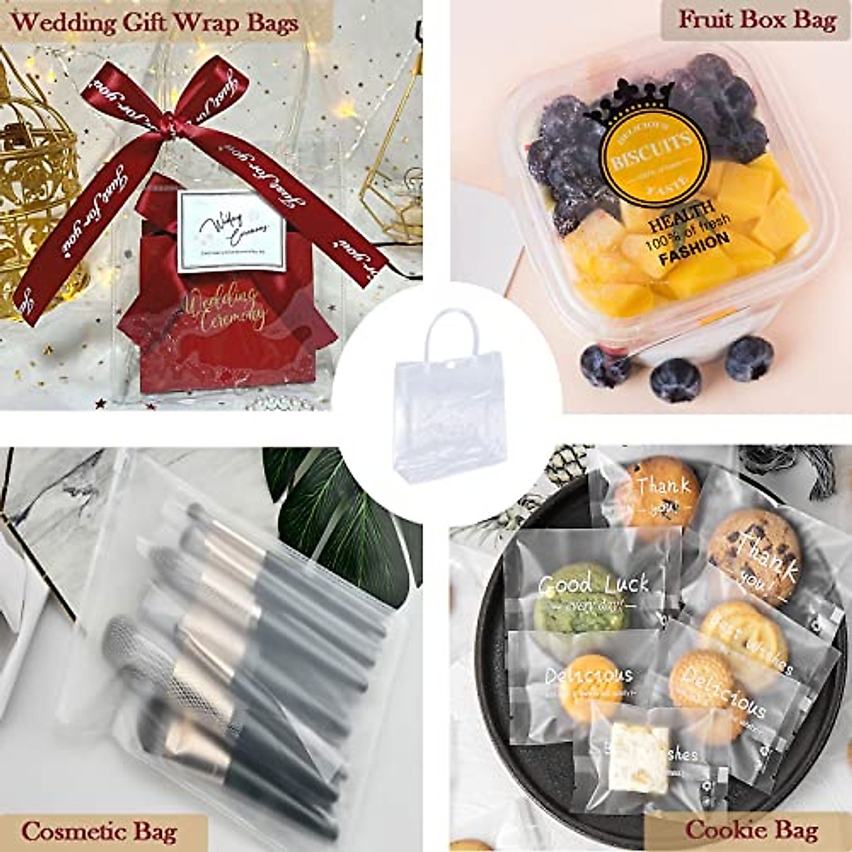 Clear Small Gift Bags with Handles,12 Pcs 5.9x2.8x7.9 inch Waterproof Clear Small Gift Wrap Bags for Wedding,Party,Retail,Holiday