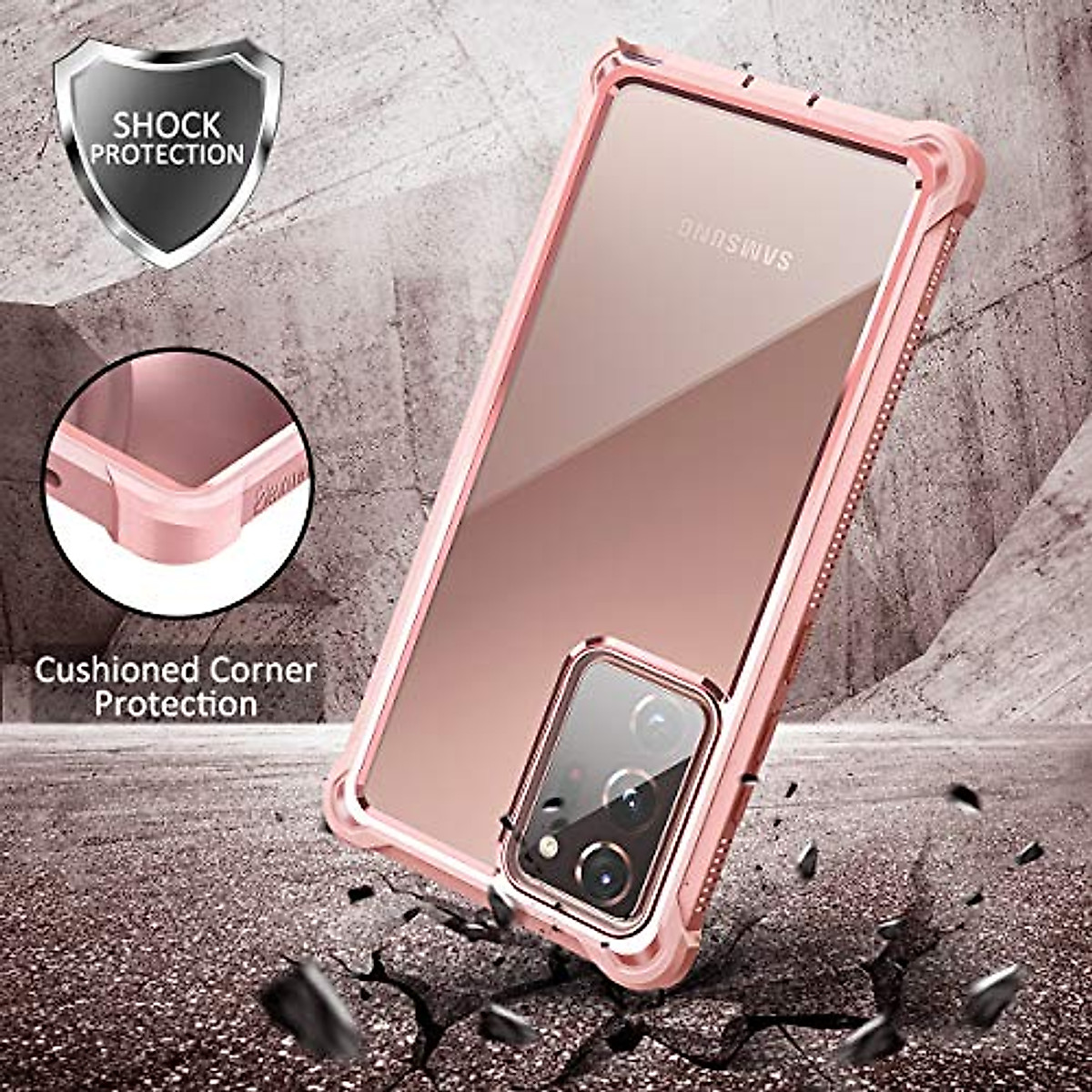 Dexnor for Galaxy Note 20 Ultra Case with Screen Protector Clear Electroplated Metal 360 Full Body Rugged Protective Shockproof Hard Cover Heavy Duty Defender Bumper for Samsung Note 20 Ultra 5G Pink