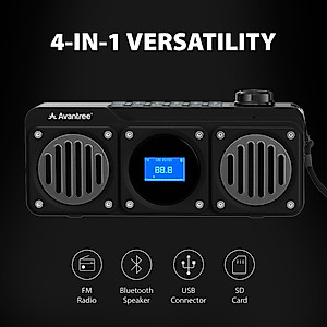 Avantree Boombyte - Portable Digital FM Radio with Bluetooth Speaker, Superb Sound, Metal Finish, MP3 Player, Support Micro SD Card & USB Audio Input, Long Play Time, Rechargeable, Easy to Use.