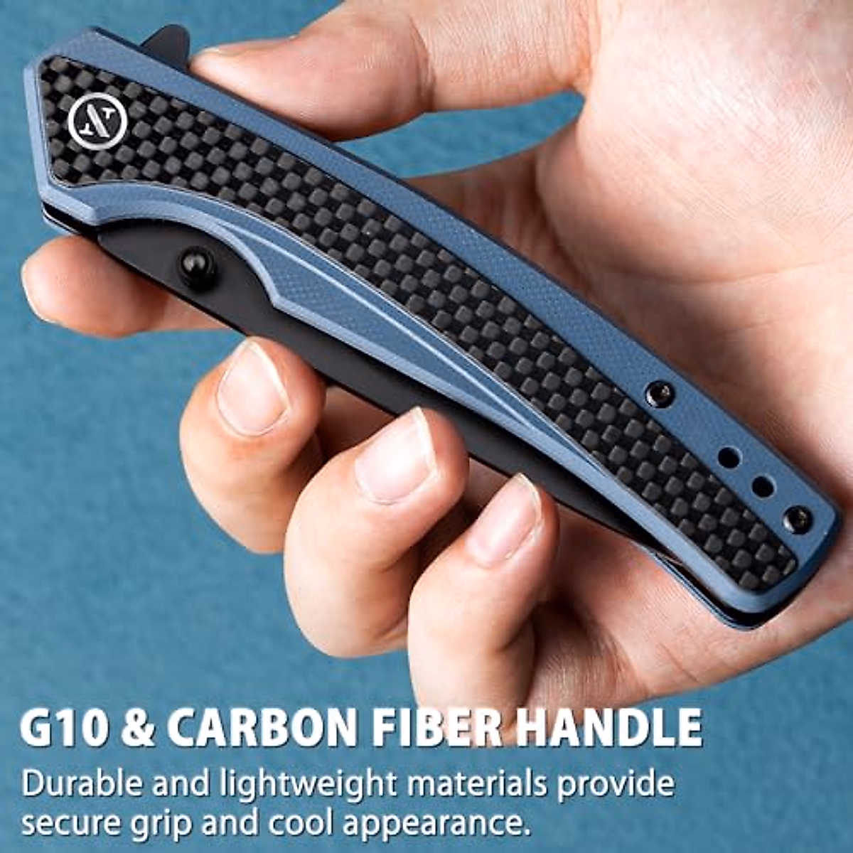 NedFoss DOLPHIN Pocket Knife for Men, D2 Steel Black PVD Blade Folding Knife with Carbon-Fiber Insert G10 Handle, Brass Ball Bearing Pivot Opening, Pocket Clip for EDC