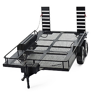 RC Trailer Metal 1/10 Scale Trailer Kit, for RC Crawler axial SCX10 D90 Wrangler TRX6 TRX4 Redcat GEN8 RGT 86100 SMT CFX CC01 CC02 LC80 trx4 Upgrades (RC Trailer Kit and Elastic Kinetic Winch Strap)