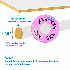 40 Pack Round Colorful Plastic Clothing Size Closet Rack Dividers Hangers, 8 Assorted Colors, Preprinted in 8 Sizes XXS, XS, S, M, L, XL, XXL, XXXL (Outer 3.5”, Inner Diameter 1.38”)