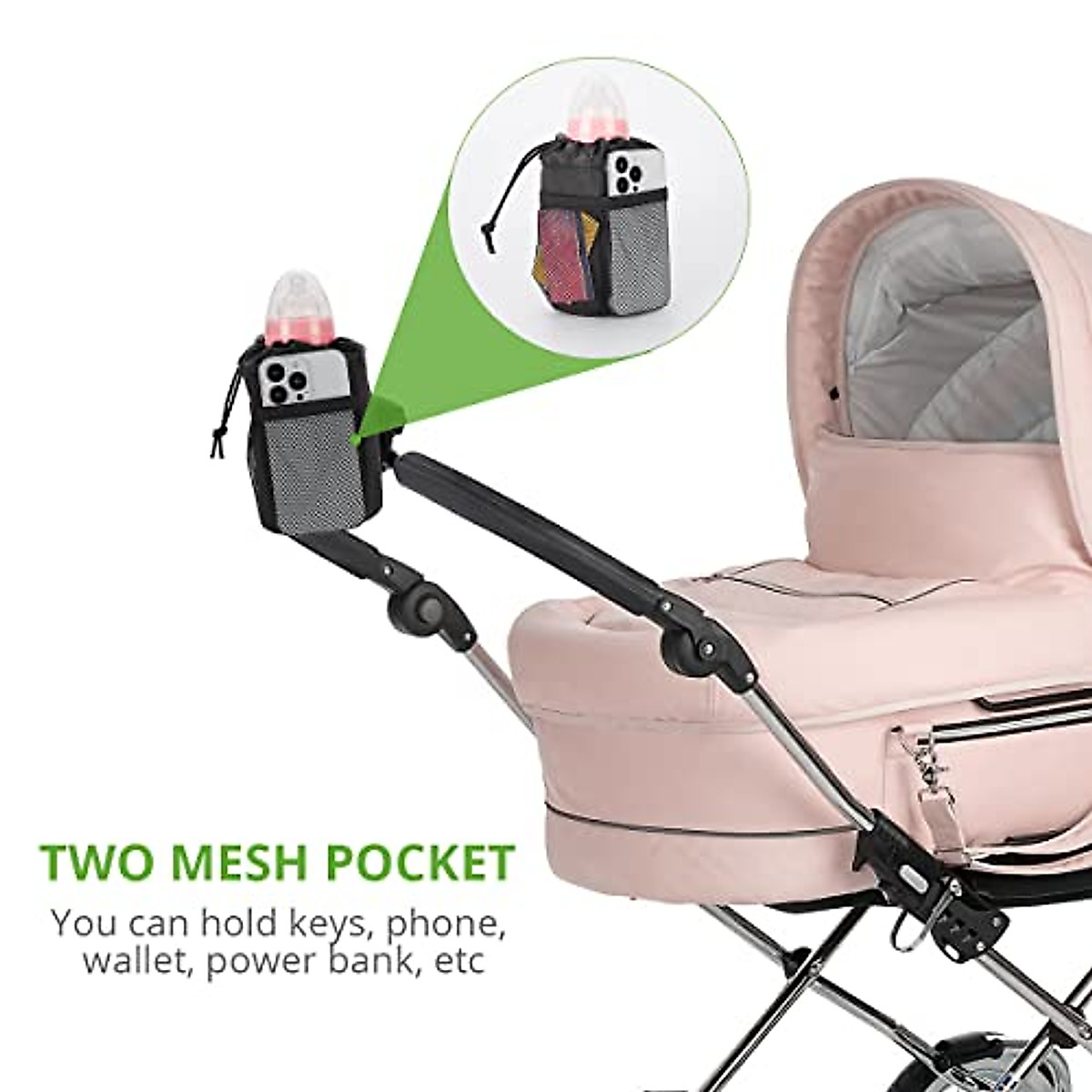 Bottle Warmer Bag, MUIFA 2 in 1 Portable USB Warmer Universal Cup Holder for Baby Stroller, Bike, Motorcycle,Wheelchair, Walker, ATV, Scooter, Marine Boat,Golf Cart