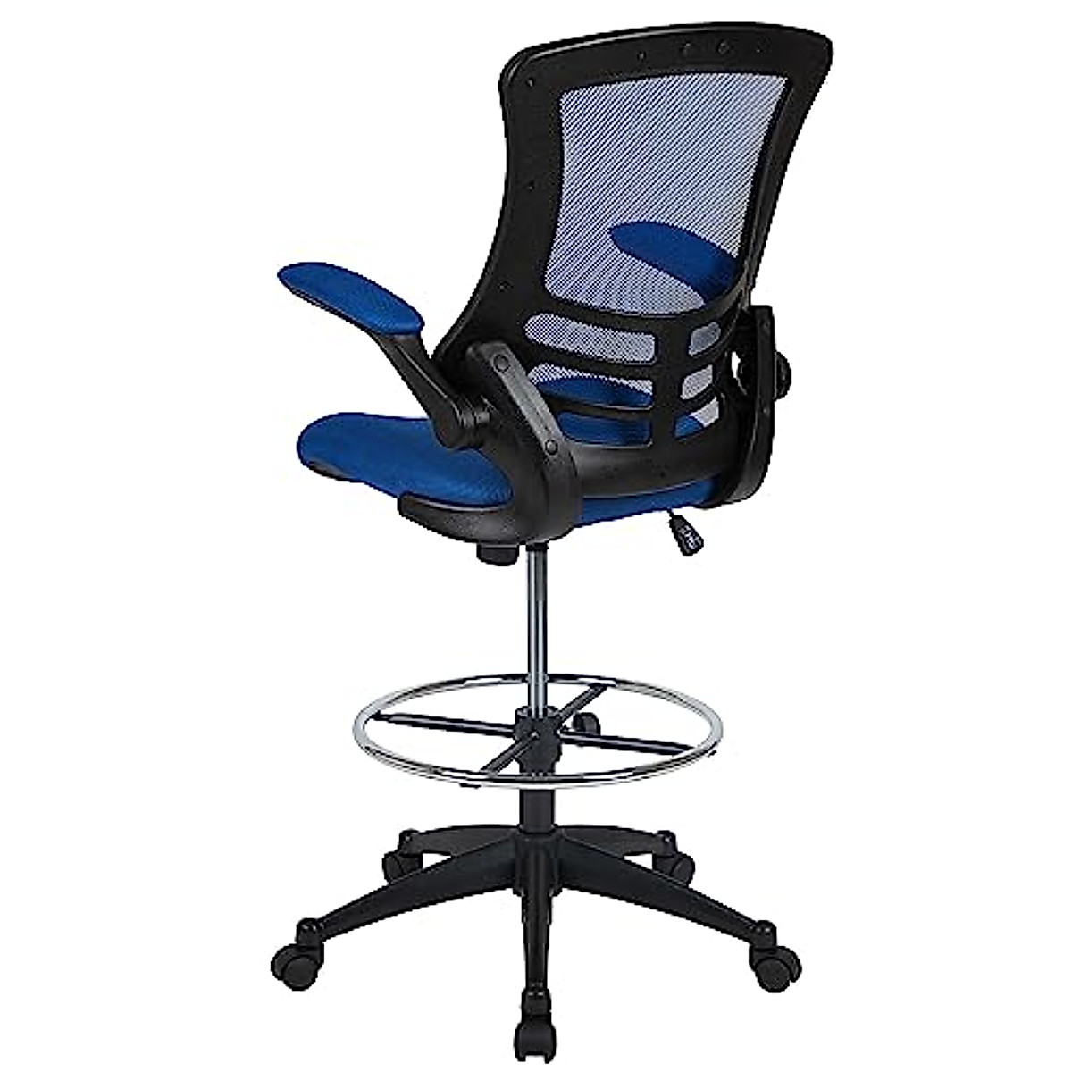 Flash Furniture Kelista Mid-Back Swivel Office Chair with Adjustable Seat Height, Ergonomic Mesh Desk Chair with Flip-Up Armrests, Blue