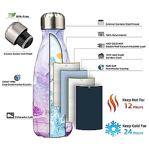 Konokyo Insulated Water Bottles,12oz Double Wall Stainless Steel Vacumm Metal Flask for Sports Travel,Marble-Dawn