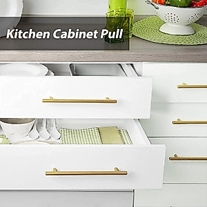 goldenwarm 25 Pack Brushed Brass Kitchen Cabinet Handles 5 inch Bar Pulls Gold Cupboard Door Pulls - LS201GD128 Modern Dresser Drawer Hardware, 128mm Hole Centers