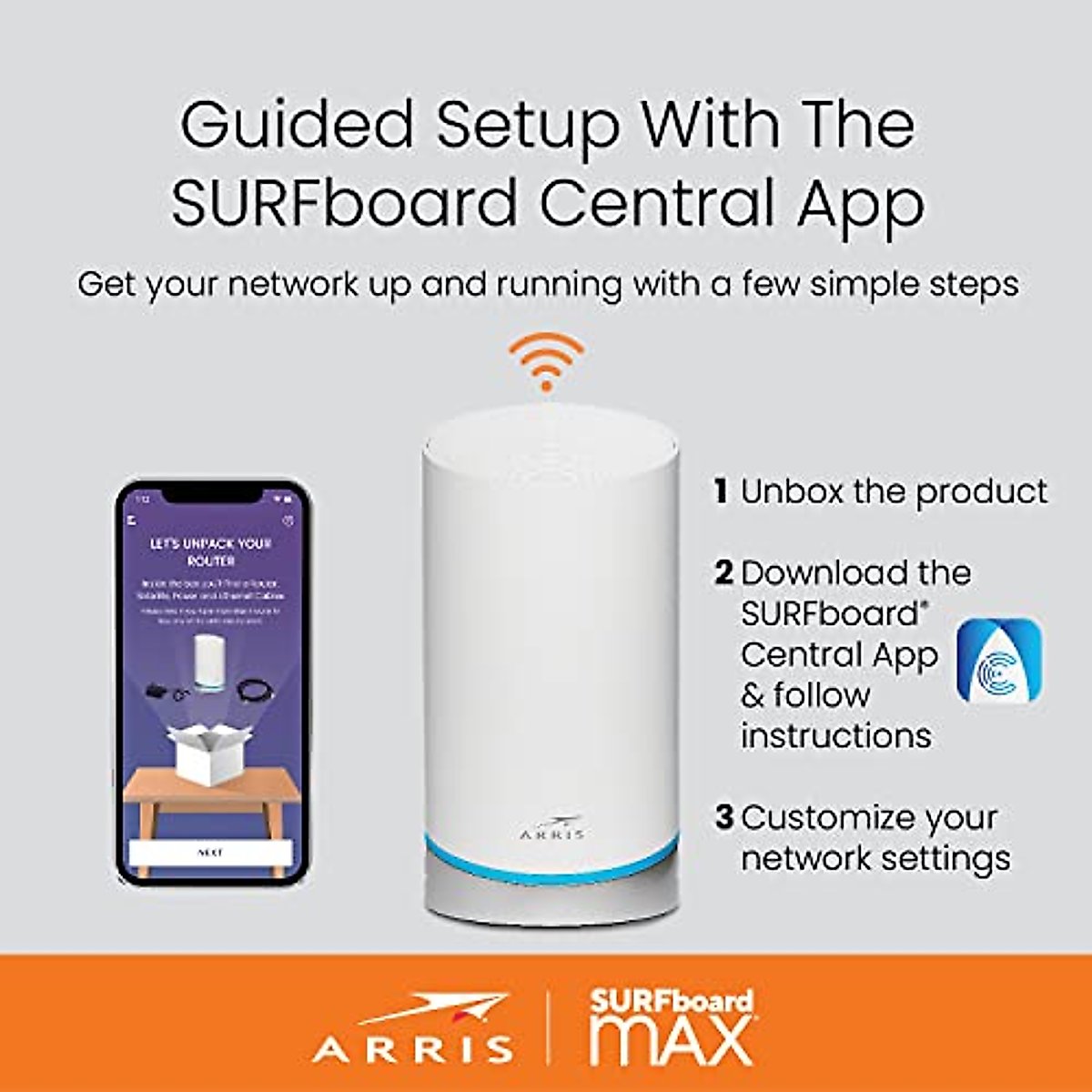 ARRIS SURFboard mAX W121 Tri-Band Mesh Wi-Fi 6 System | AX6600 Wi-Fi Speeds up to 6.6 Gbps | Coverage up to 5,500 sq ft| 4.8 Gbps Backhaul | Two 1 Gbps Ports per Node | Alexa Support |2 Year Warranty