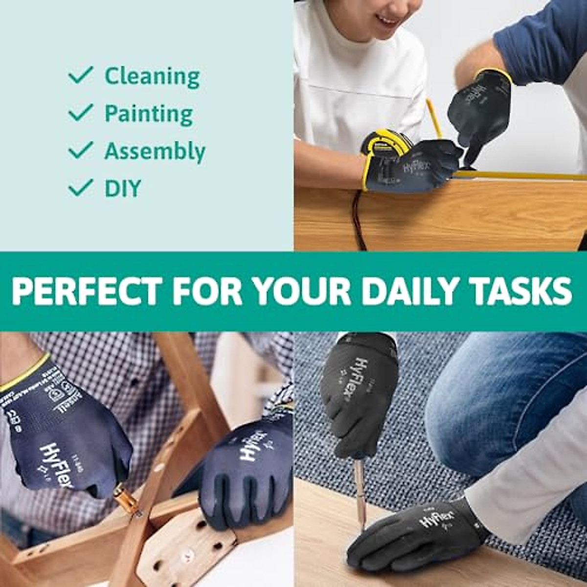 HyFlex 11-840 Ergonomic Abrasion-Resistant Nitrile Foam Industrial Gloves for Automotive, Fabrication, EMS, Utilities - Size 9, Black (12 Pairs)