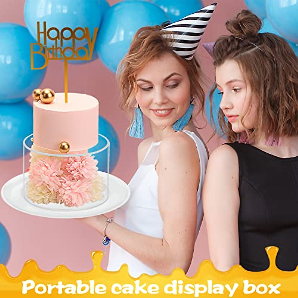 2 Pcs Clear Acrylic Cake Stand Fillable Cake Stand Cake Riser Cake Tier Cake Display Round Cake Stand Wedding Cake Stand Cylinder Stand for Party Birthday(10 inch,6 inch,with Lights)