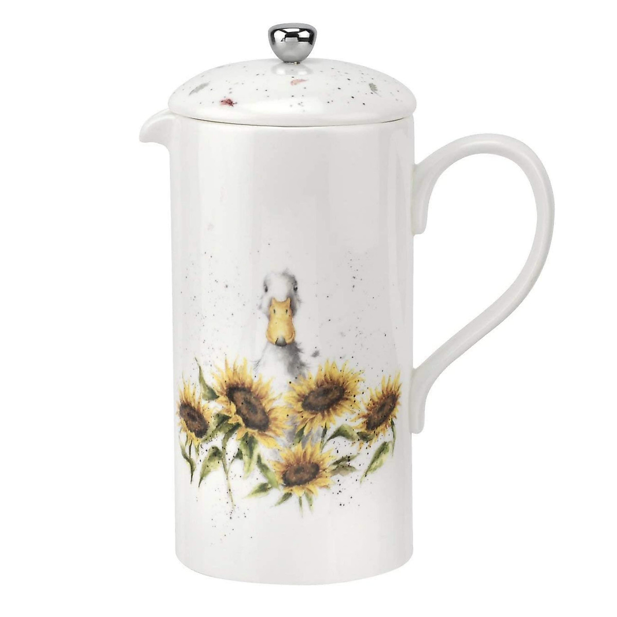 Royal Worcester Wrendale Designs French Press | 1.5 Pint Coffee Maker with Duck Motif | Made from Porcelain | Stainless Steel Plunger | Dishwasher Safe (ceramic only)