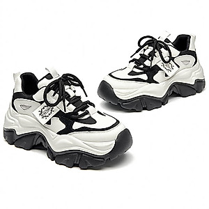 BEAU TODAY Chunky Sneakers for Women,Platform Dad Shoes for Women,Leather Comfortable lace up Casual Fashion Chunky Tennis Shoes White US 8