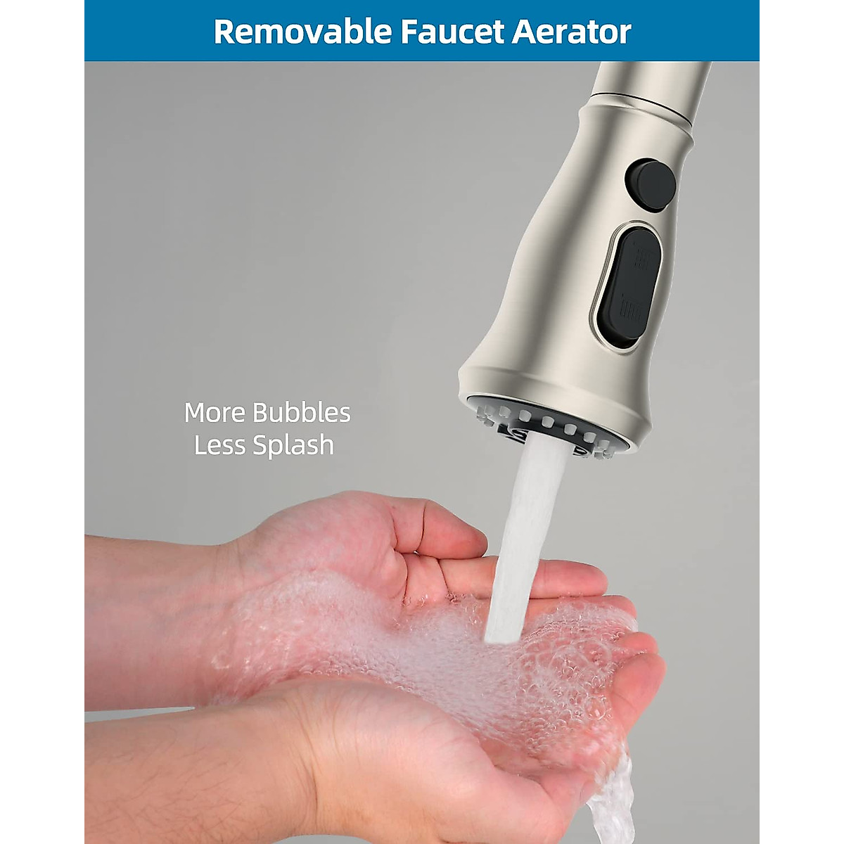 Hygie Rinse Pull Down Faucet Head Replacement with 9 Adapters Compatible with Moen Delta Faucet Head, 3 Function Kitchen Sink Faucet Sprayer Head Fit Most Faucet, Brushed Nickel