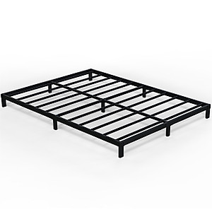 EMODA Queen Bed Frame No Box Spring Needed 6 Inch Heavy Duty Metal Platform BedFrame Queen Size with Steel Slats, Easy Assembly, Black