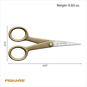 Fiskars 5" Recycled Micro-Tip Fabric Scissors - Sustainable, Sharp, Detail Craft Scissors for Embroidery and Sewing - Craft and Fabric Cutting - Beige