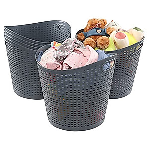 Yesdate 6 Packs Laundry Hamper Woven Basket with Handles, Storage Basket Bins for Toys, Blanket, Throws, Pillows and Towels, Grey