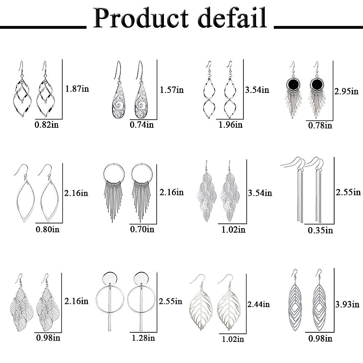 12 Pairs Drop Dangle Earrings boho Fashion Jewelry Vintage Statement Boho Bohemian Earrings Set for Women