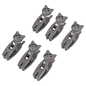 Cat Design Chip Clips, 6pcs Plastic Chip Bag Clip Kitchen Clips Multifunctional Small Clips for Bread Bag, Potato Chip Bag Clothesline Clip(Grey)