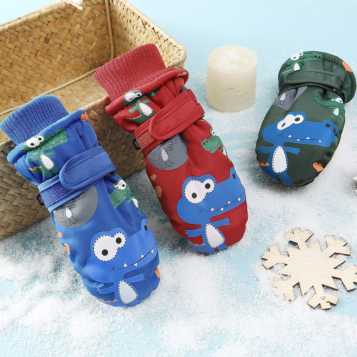 American Trends Toddler Winter Mittens Waterproof Boy Ski Gloves Warm Fleece Snow Mitten for Baby Boy Girl Cold Weather Navy Green S(Fits 2-4 years)