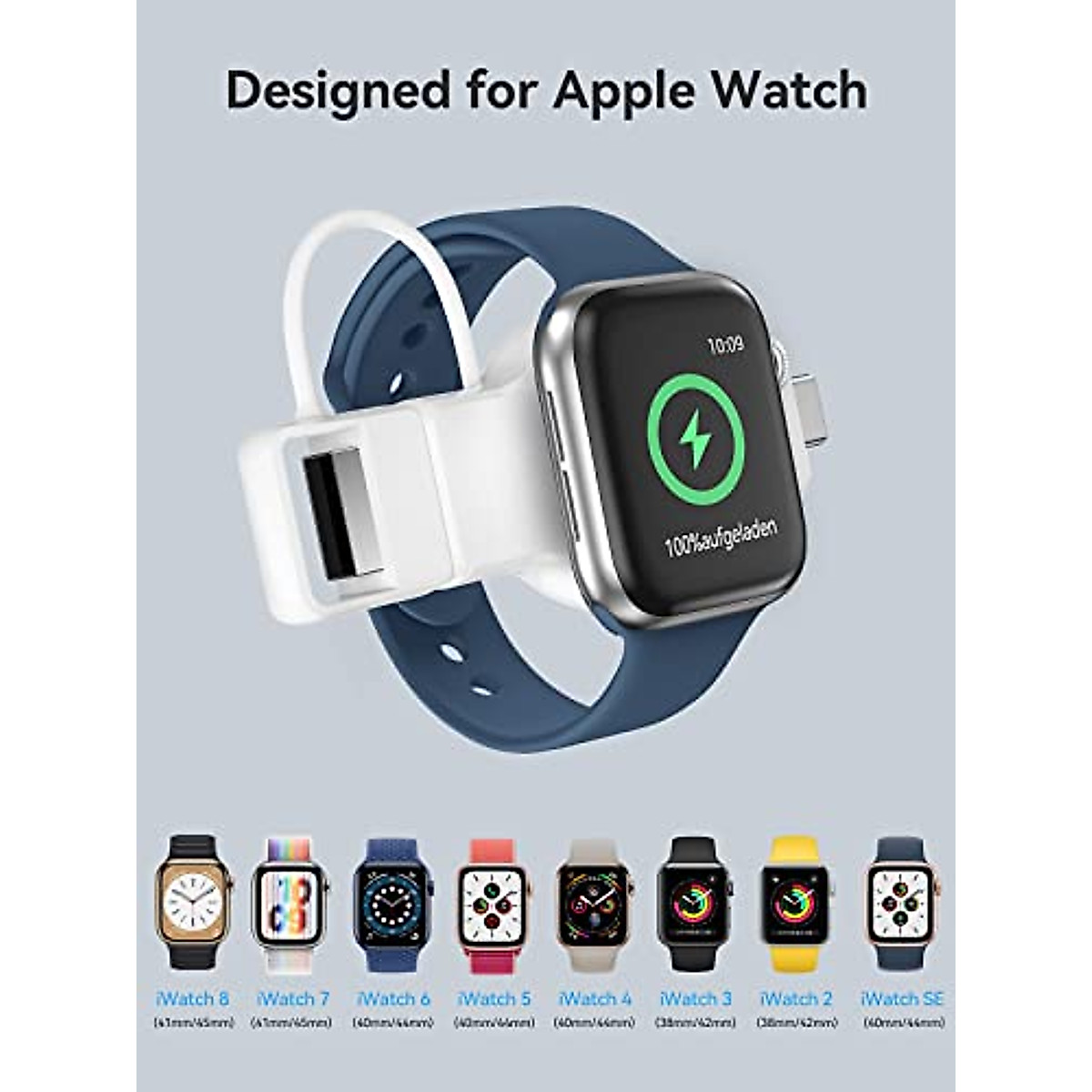 NEWDERY Portable Apple Watch Charger, Wireless Charger for iWatch with USB-A & USB-C Fast Charging Magnetic Cordless Travel Charger for Apple Watch Series 8 7 SE 6 5 4 3 2, White