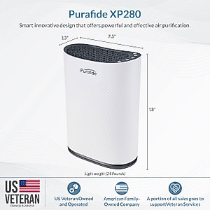 Purafide XP280 Veteran Owned 2-Yr H13 HEPA 3-stage filtration air purifier with Elegant Old Fashion Control Buttons for 1700 Sq Ft Coverage. Home, Bedroom, Pets, Dust (1, White)