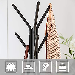 VASAGLE Coat Rack Freestanding, Coat Hanger Stand, Hall Tree with 2 Shelves, for Clothes, Hat, Bag, Industrial Style, Rustic Brown and Black URCR16BX