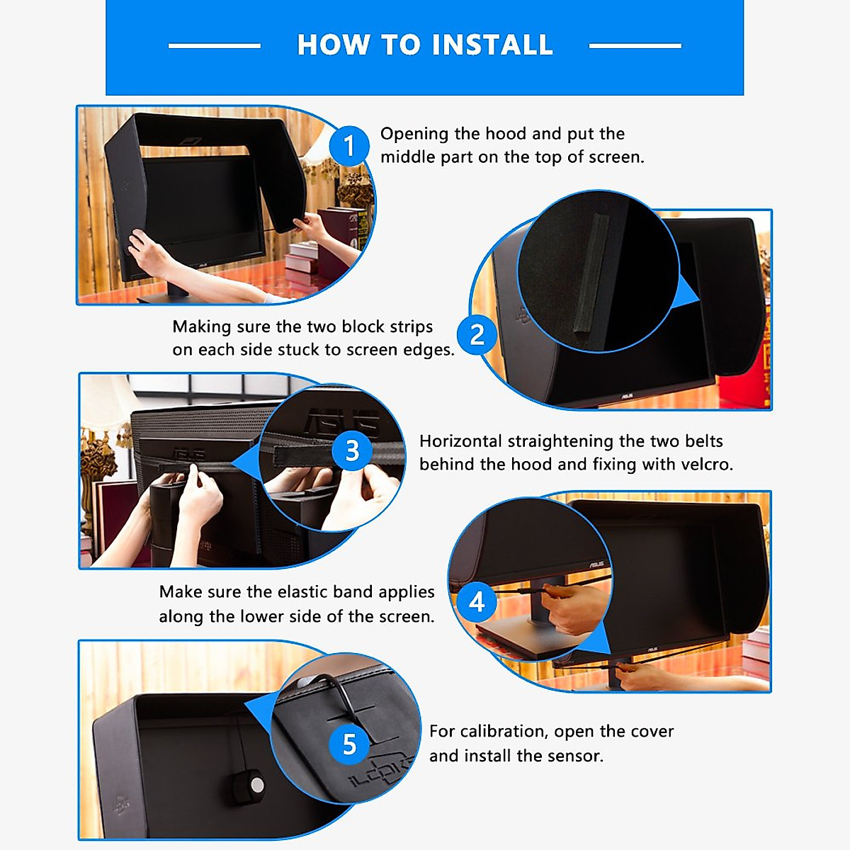 iLooker-25P 25&24 inch Thick Frame LCD LED Video Monitor Hood Sunshade Sunhood for Dell HP Viewsonic Philips Samsung LG EIZO NEC ASUS ACER BENQ AOC Lenovo iMac Fits Monitor Frame Width 565-580mm