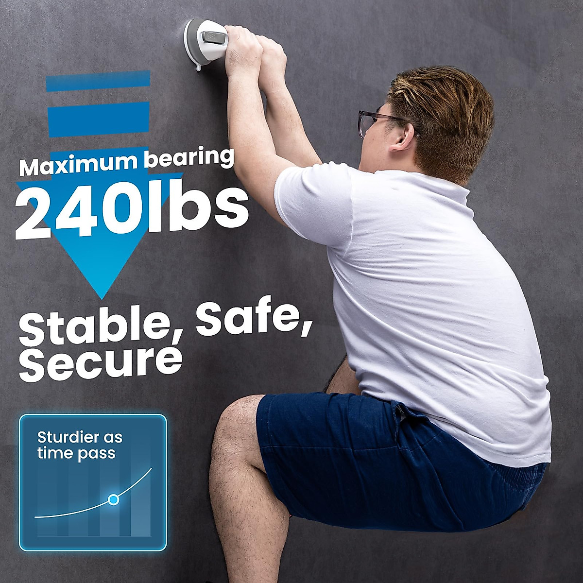 LEVERLOC Shower Grab Bar, 2 Pack 12 Inch Suction Grab Bars for Bathtubs and Showers for Elderly, Shower Grab Bars for Seniors Bathroom Safety Shower Handle for Elderly, No Drilling Removable,Grey