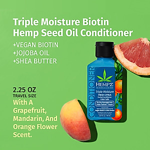 Hempz Biotin Conditioner - Triple Moisture - Peach & Grapefruit - For Growth & Strengthening of Dry, Damaged and Color Treated Hair, Hydrating, Softening, Moisturizing - Travel Size 2.25 Fl OZ