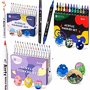 Arrtx 84 Color Acrylic Paint Pens, Including 24 Colors 30A 30B-Total 3 Set, Paint Markers for Rock Painting, Water Based Acrylic Painting Supplies for Fabric Painting,Plastic, Easter Egg