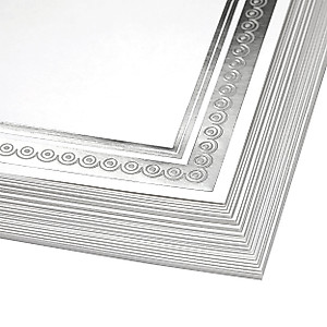 Juvale 50 Sheets Certificate Paper for Printing with Silver Foil Border for Graduation Diploma, Achievement Awards (8.5 x 11 in)