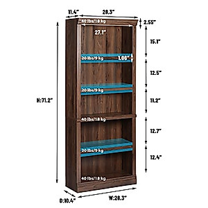 LYNSLIM Wooden Bookcase, 5-Shelf Free Standing Bookcase for Home Office Living Room Open Display Organizer Storage Bookshelf, Oak Finish Decor Furniture (Brown)