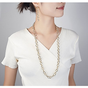 UNY JEWEL Jewelry Style Trendy Elegant Vintage Retro Unique Fashion style 2 Tone Twisted Wire Link Women Long Necklace 76 CM Christmas Gift (Two Tone)