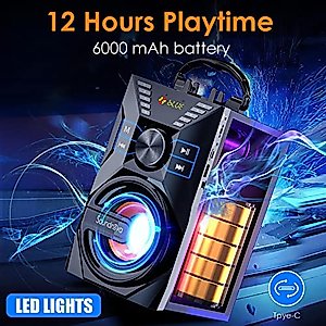 25W(40W Peak) Portable Bluetooth Speaker, Loud Wireless Speaker with 10W Subwoofer 6000mah Libattery LCD Display LED Light Remote Control U Disk TF Card, for Christmas Holiday Party Electronic Gift