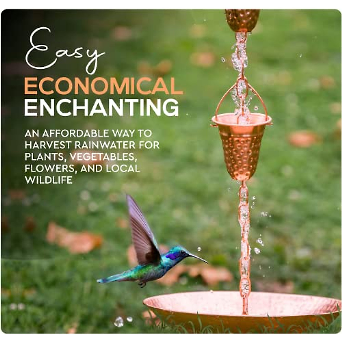 Marrgon Copper Anchoring Basin – Hammered Metal Bowl for Rain Chain Downspout Gutters – Beautiful Decorative Fountain Dish Display for Outdoor Garden, Lawn & Patio Water Feature – 11” Wide x 2” High