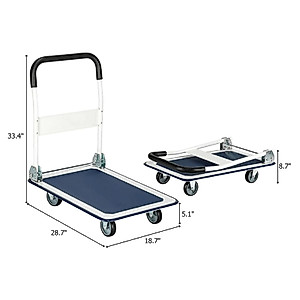 Platform Truck Folding Push Cart Steel Platform Truck with Swivel and Fixed Wheels Flat Handtruck Load 330lb Moving Dolly Cart Flatbed Cart Reliable