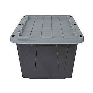 CX BLACK & YELLOW®, 27-Gallon Heavy Duty Tough Storage Container & Snap-Tight Lid, Black and Grey, (14.3”H x 20.6”W x 30.6”D), Weather-Resistant Design and Stackable Organization Tote [4 Pack]