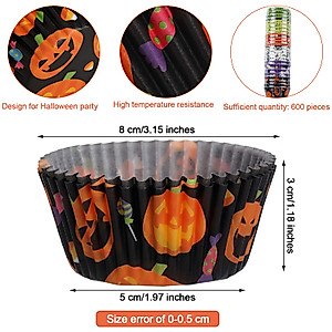 600 Pieces Halloween Cupcake Liners Halloween Pumpkin Colorful Donuts Baking Cups Disposable Paper Cupcake Wrappers Muffin Case Trays Baking Wraps for Halloween Birthday Party (Delicate Style)