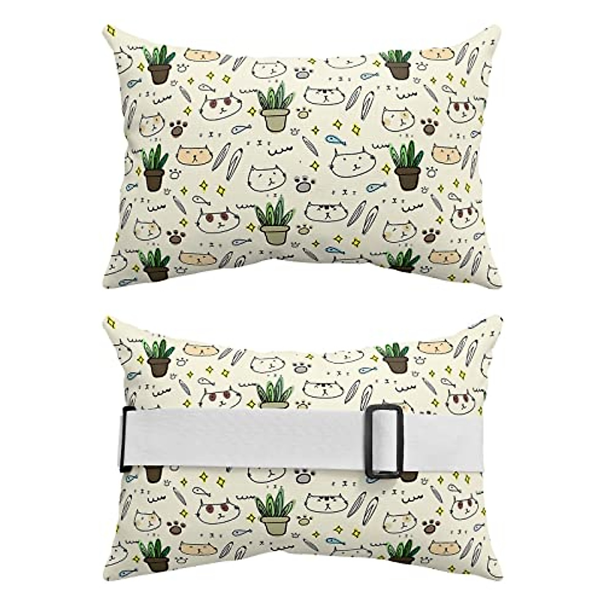 Recliner Head Pillow Ledge Loungers Chair Pillows with Insert Cartoon Animal Cat Fish Pattern Lumbar Pillow with Adjustable Strap Outdoor Waterproof Patio Pillows for Beach Pool Chair, 2 PCS