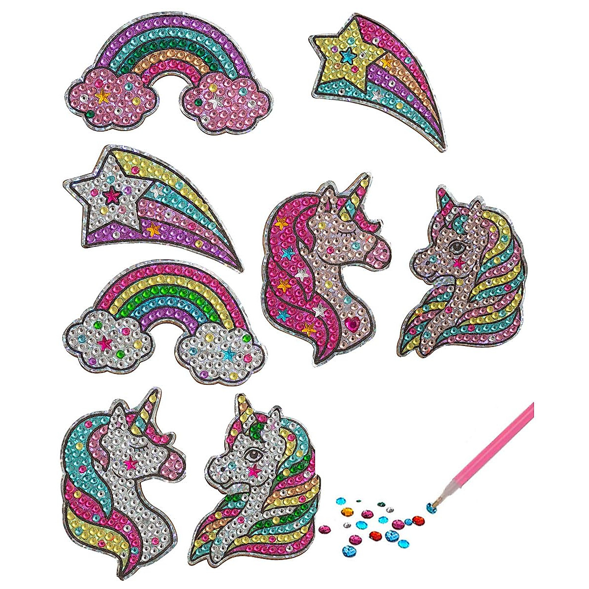 Little Jupiter Unicorns and Rainbows Diamond Art Magnets Set - 8pcs - Diamond Art for Kids - Diamond Art Kits for Kids w/Diamond Art Stickers - Diamond Art Kits - Kids Diamond Art Kits