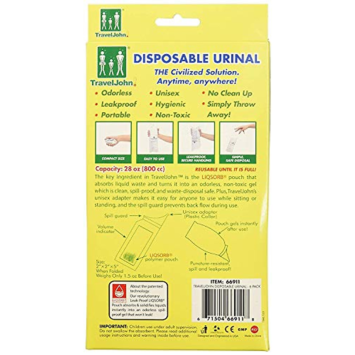 TravelJohn-Disposable Urinal (6 Pack)