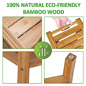 Bamboo Spa Bath Shower Bench Stool Seat with Storage Shelf Organizer Stool Bench Seat with Non-Slip Foot Shower Bath Seats