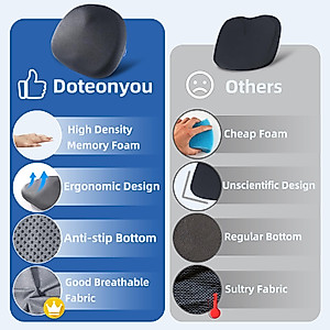 Seat Cushion for Office Chair Car - Memory Foam Chair Pad Sciatica & Back Coccyx Tailbone Pain Relief - Non-Slip Ergonmic Butt Pillow for Computer Desk, Wheelchair, Gaming School Chair - Grey