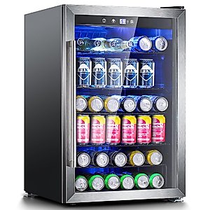 Antarctic Star Beverage Refrigerator,145 Can Mini Fridge,Freestanding wine cooler for Soda Beer or Wine,Glass Door, Small Drink Dispenser Machine, Touch Screen for Home Office or Bar, 4.5 cu.ft